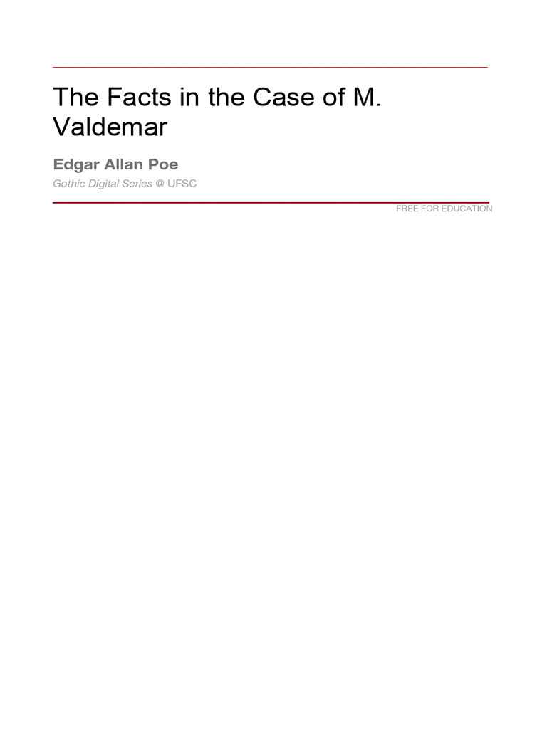 The Facts About The Case of Mr. Valdemar Poe | PDF