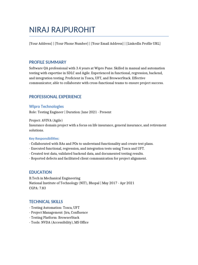 Niraj Rajpurohit CV Brief | PDF