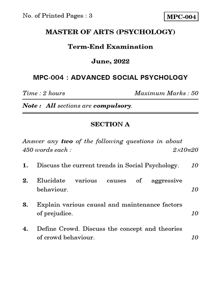 Advanced Social Psychology Exam | PDF