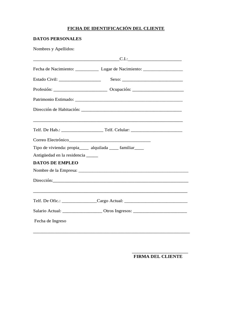 Ficha de Identificación del Cliente | PDF