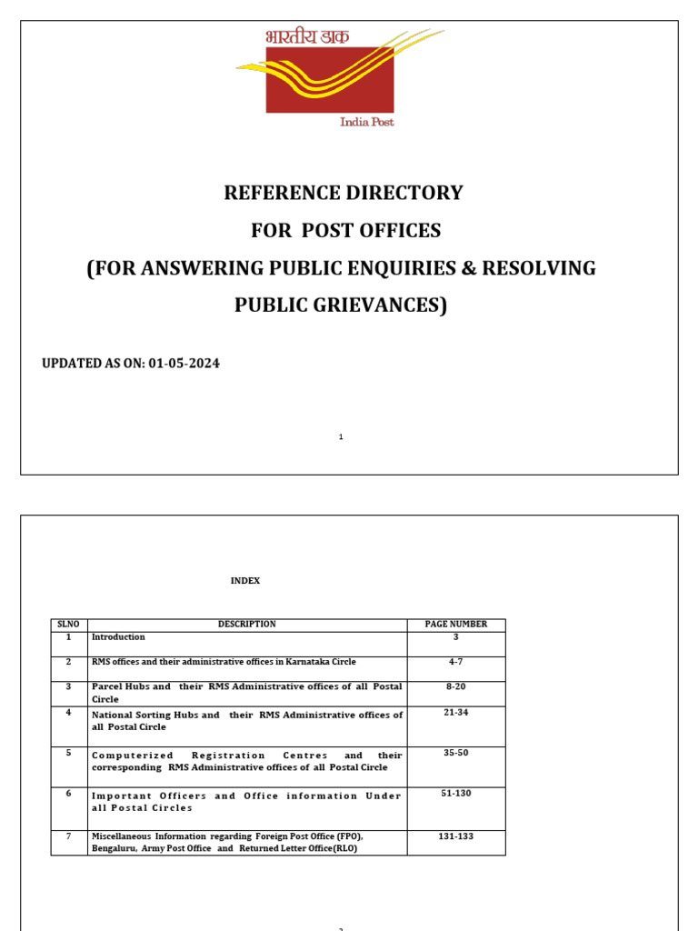 Reference Directory For Post Offices - Updated On 01.05.2024 | PDF ...