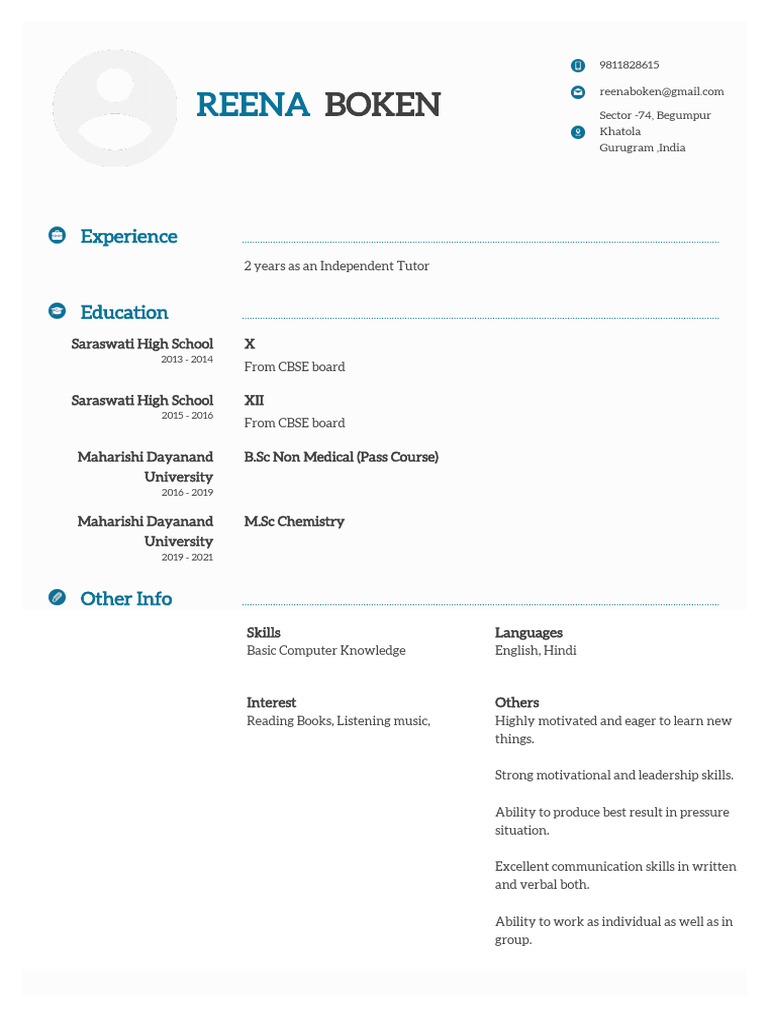 Resume of Reena Boken - 1647423326 | PDF