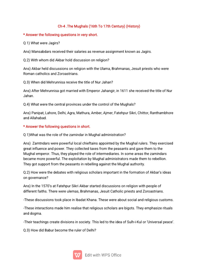 Std7 History Ch-4 .The Mugha-WPS Office | PDF