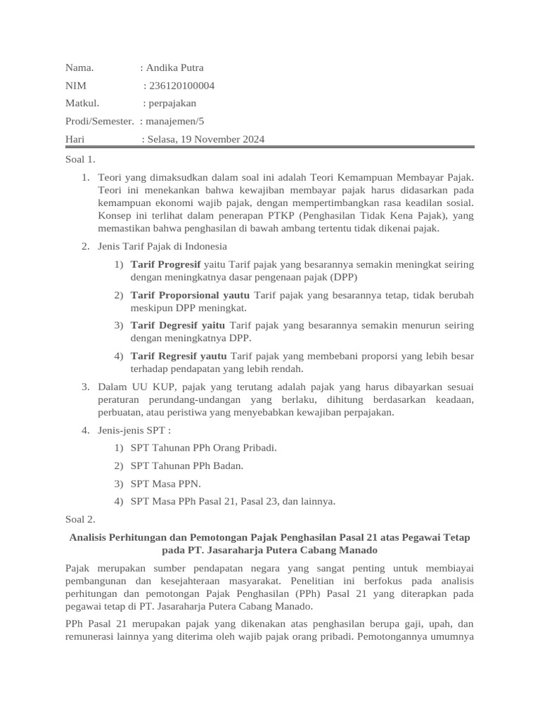 UTS PERPAJAKAN (Andika Putra) | PDF