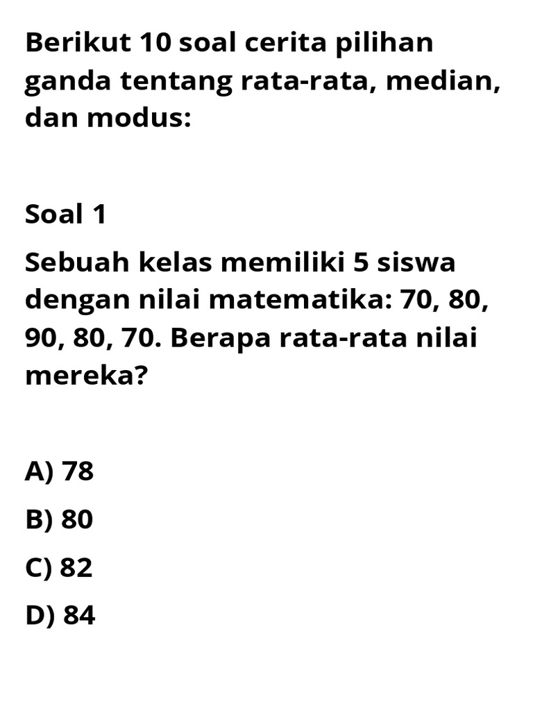 Soal Cerita Tentang Rata-Rata, Median, Dan Modus | PDF
