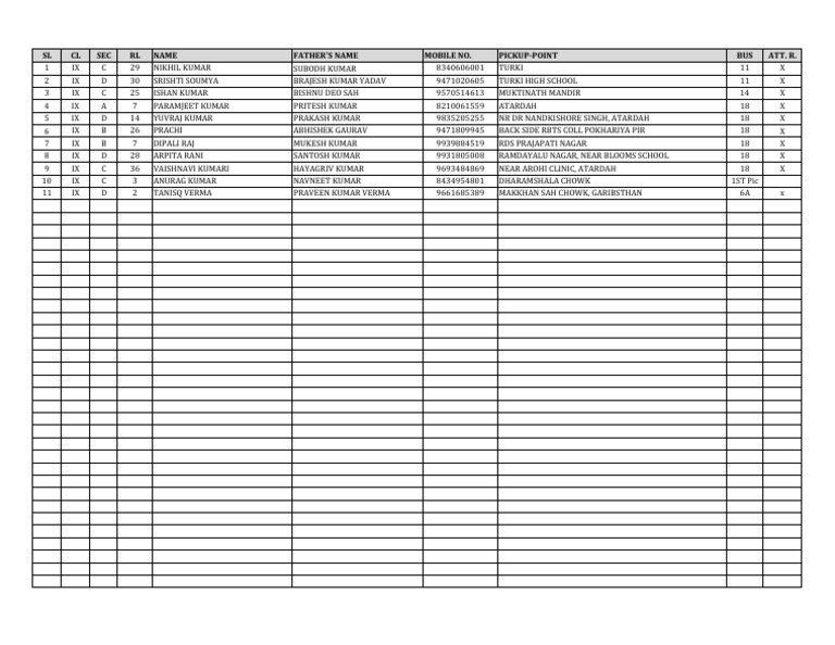 Sunday Bus List Class - 9 | PDF