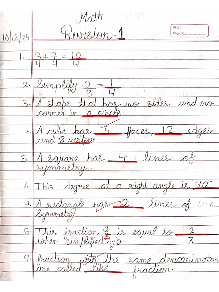Revision Worksheet - 1 (Key) | PDF