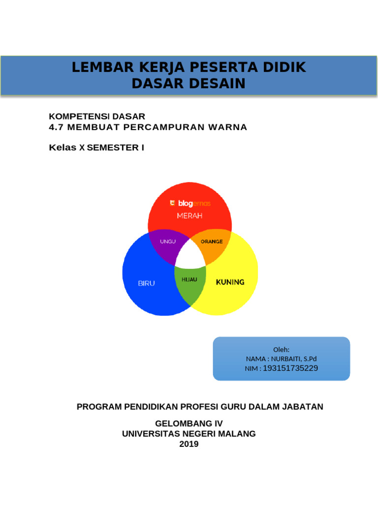 LKPD Dasar Desain Percampuran Warna | PDF