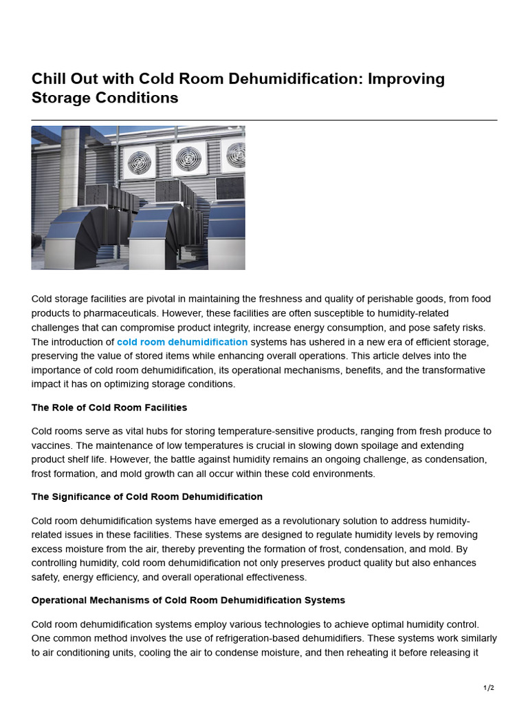 Chill Out With Cold Room Dehumidification Improving Storage Conditions ...