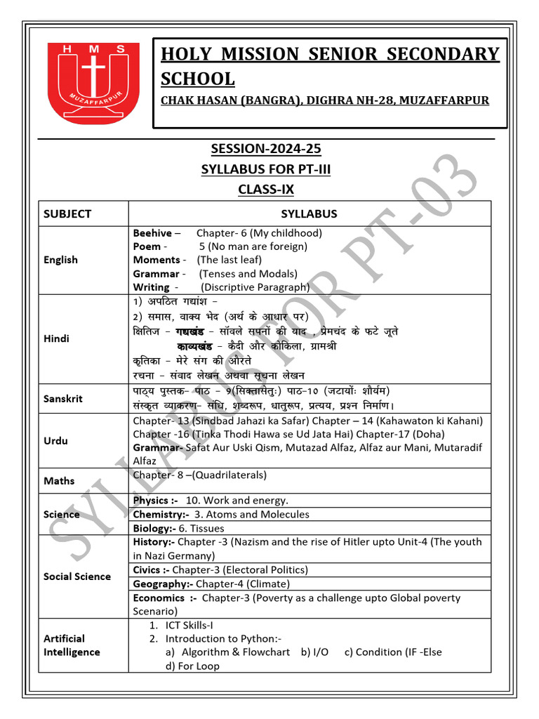Class IX PT-III Syllabus 2024-25 | PDF