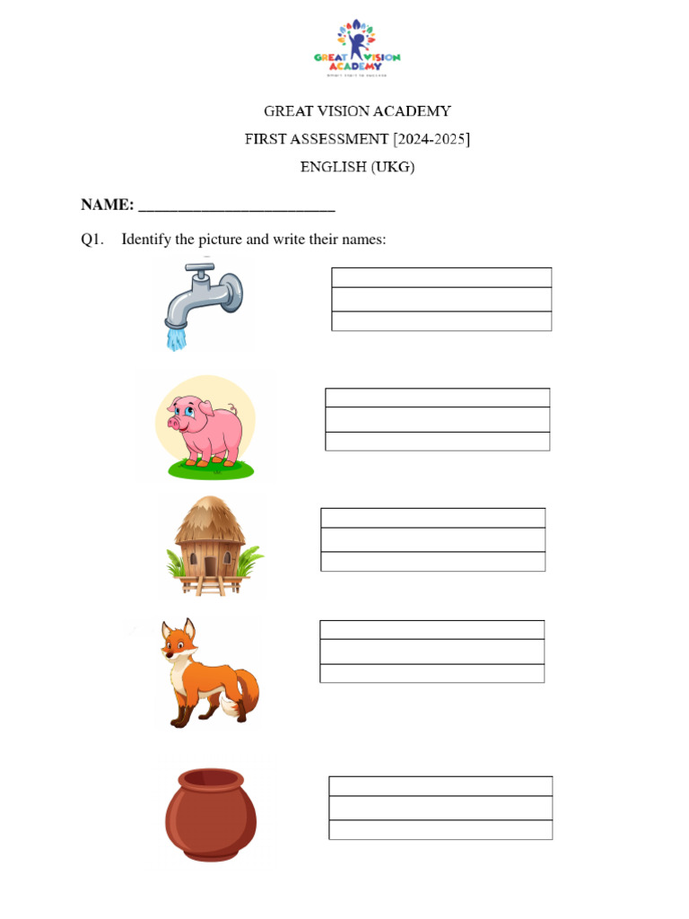 UKG English Sample Paper Unit Test | PDF