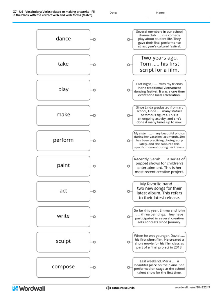 G7 - U4 - Vocabulary Verbs Related To Making Artworks + Verb Forms ...