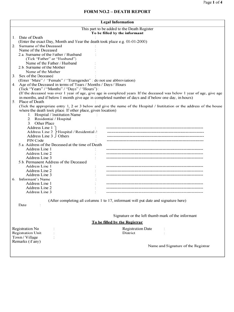 Death Form English | PDF