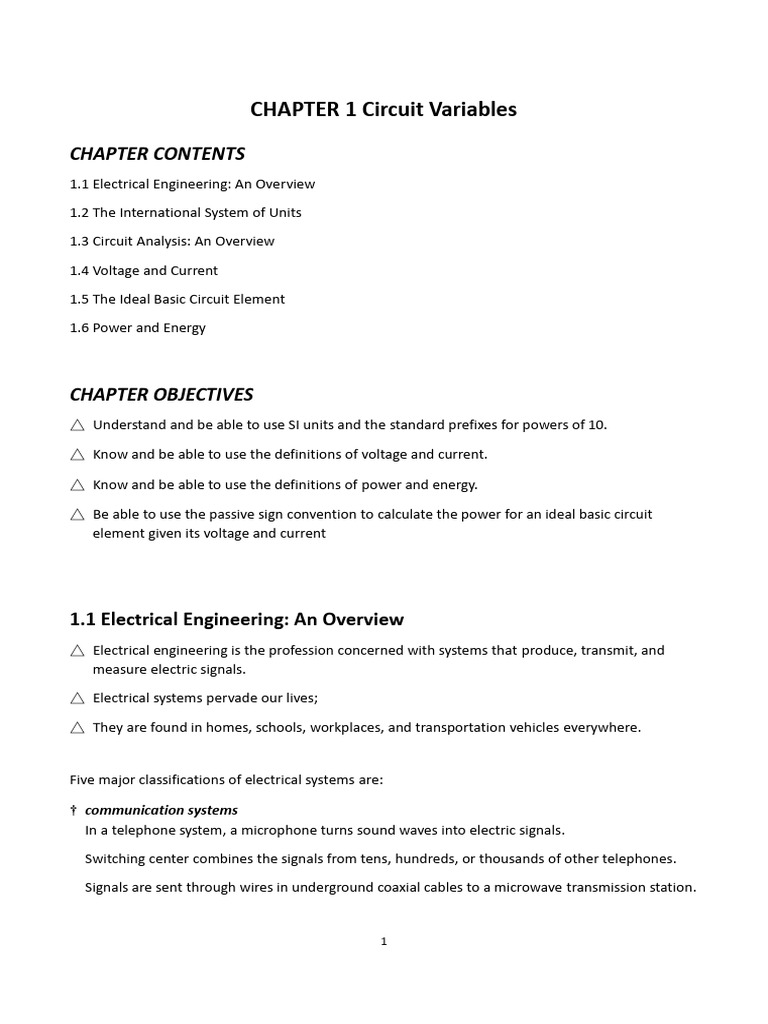 CHAPTER 1 Circuit Variables | PDF | Electrical Network | Voltage