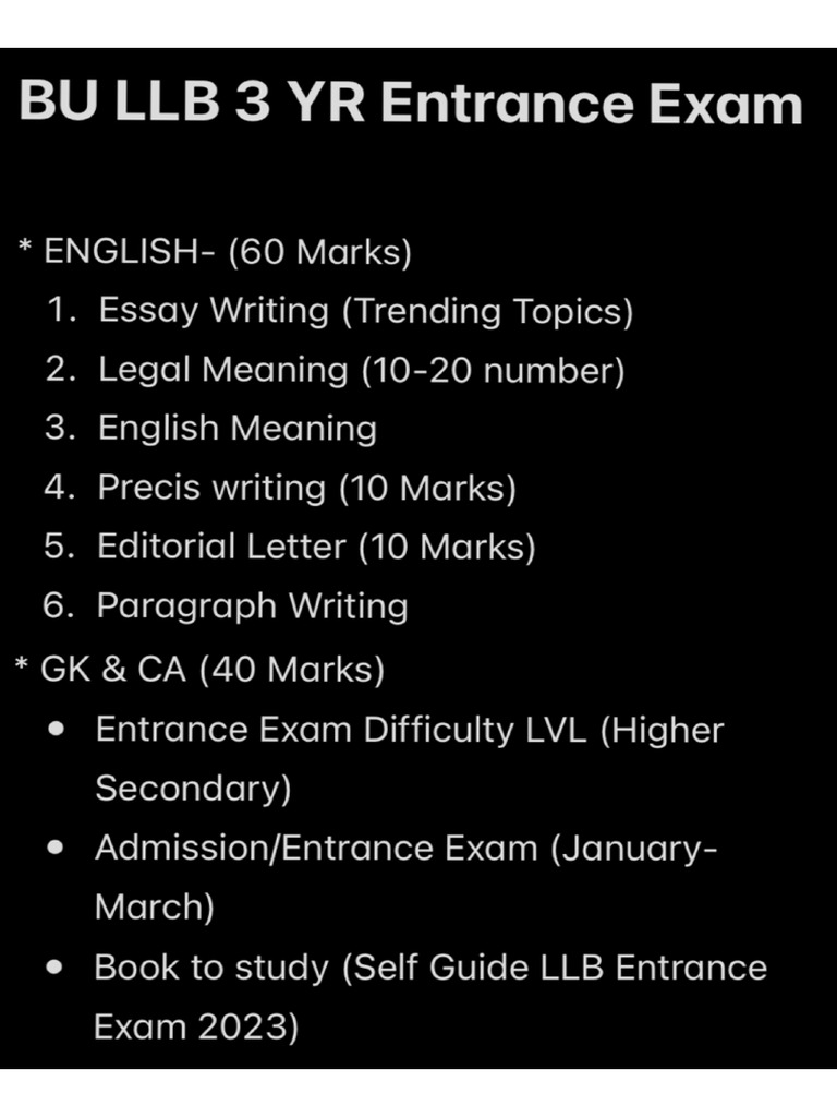 BU 3 YR LLB Entrance Exam Info | PDF