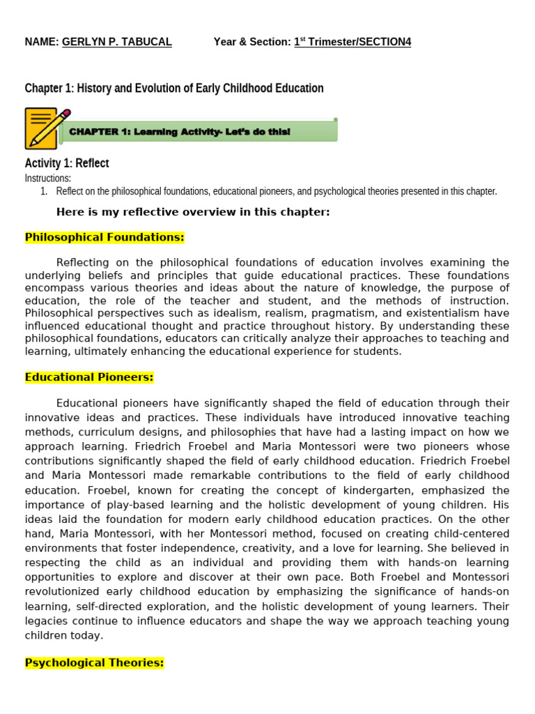 UNIT 1 - Chapter 1-Activity No. 1 | PDF | Early Childhood Education ...