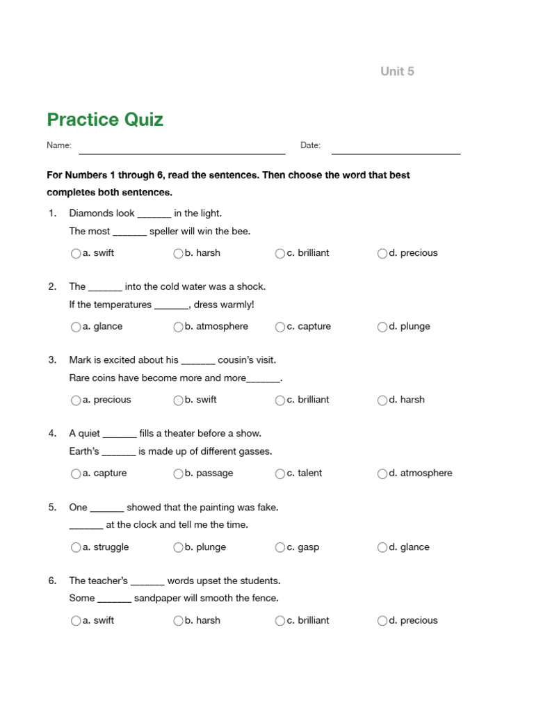 Sadlier Connect™ - Practice Quiz (5) | PDF