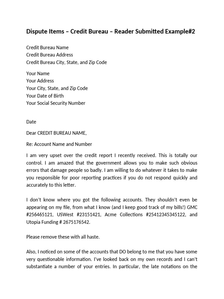 Dispute Items Credit Bureau Example | PDF