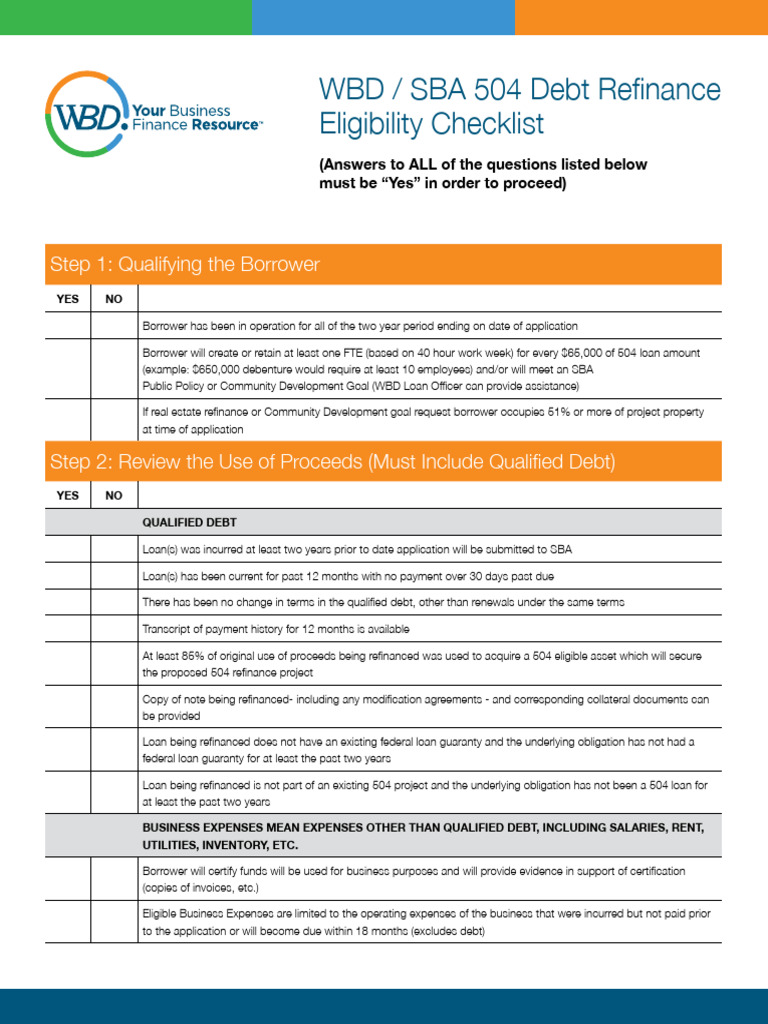 wbd-504-refi-checklist-8-19 | PDF | Loans | Refinancing