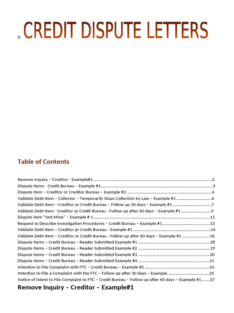 Dispute Letters 04112010 | PDF | Credit History | Credit Bureau