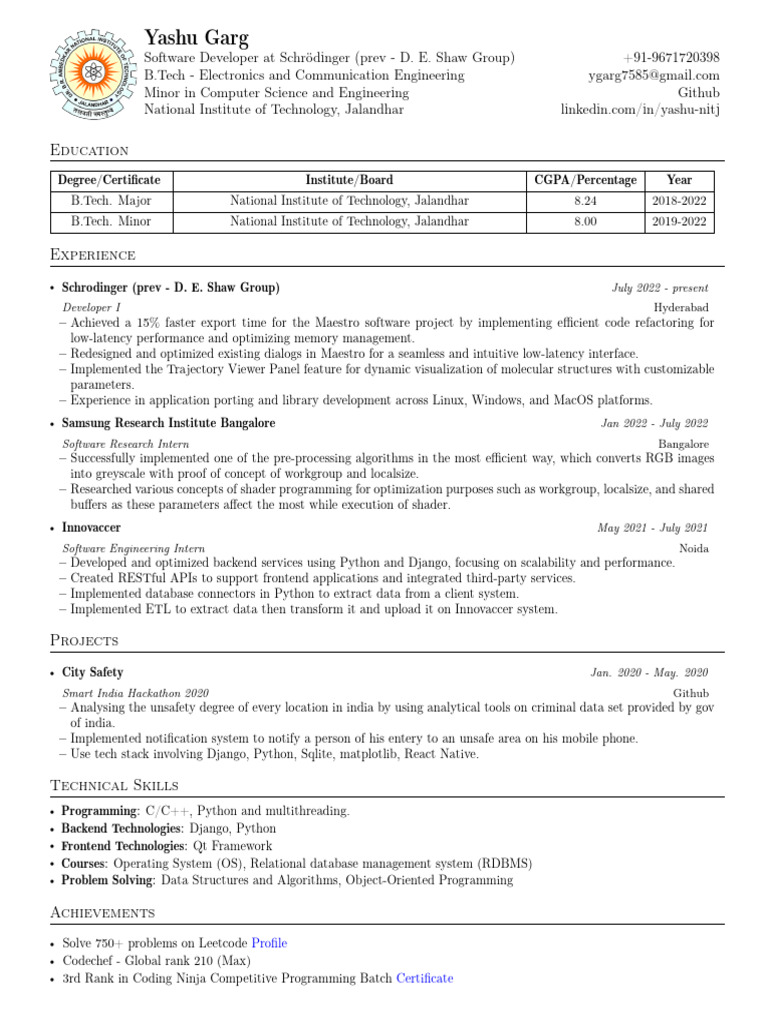 Yashu Resume | PDF | Computer Programming | Python (Programming Language)