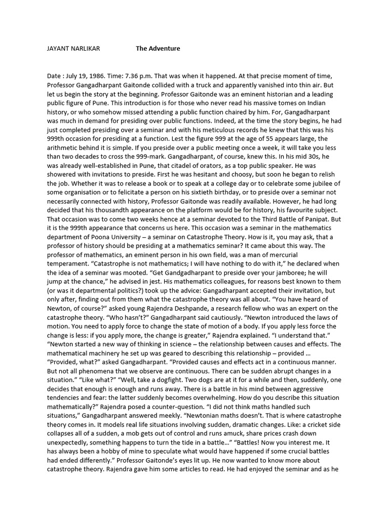 Original THE ADVENTURE by JAYANT V NARLIKAR | PDF | Electron