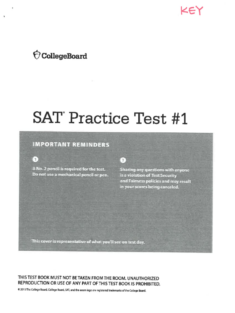 Sat Practice Test 1 Calculator Key | PDF