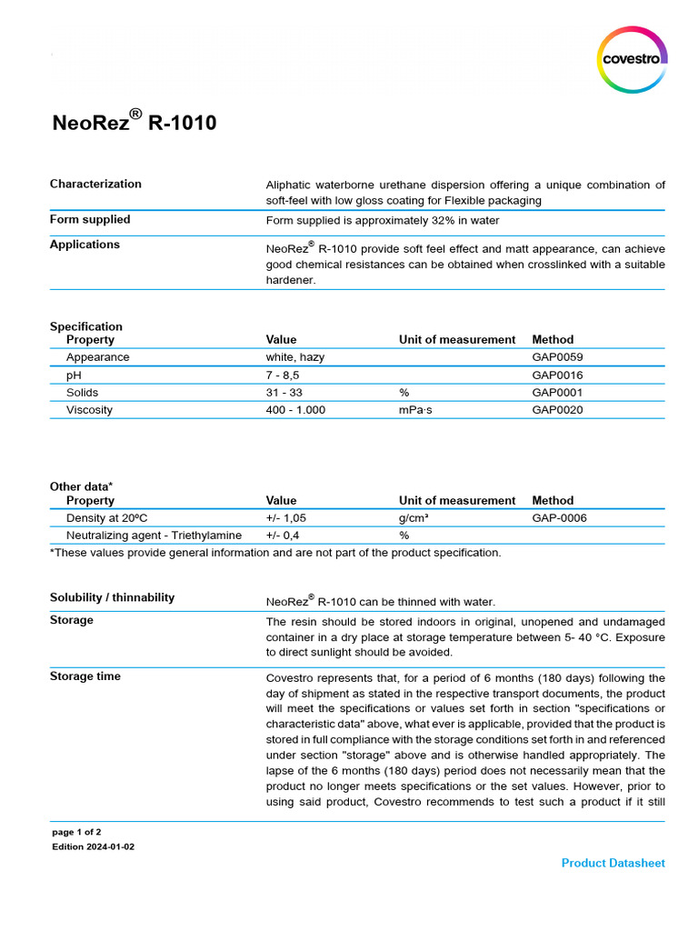 NeoRez R 1010 - en - 50016290 23375290 23490469 | PDF | Viscosity