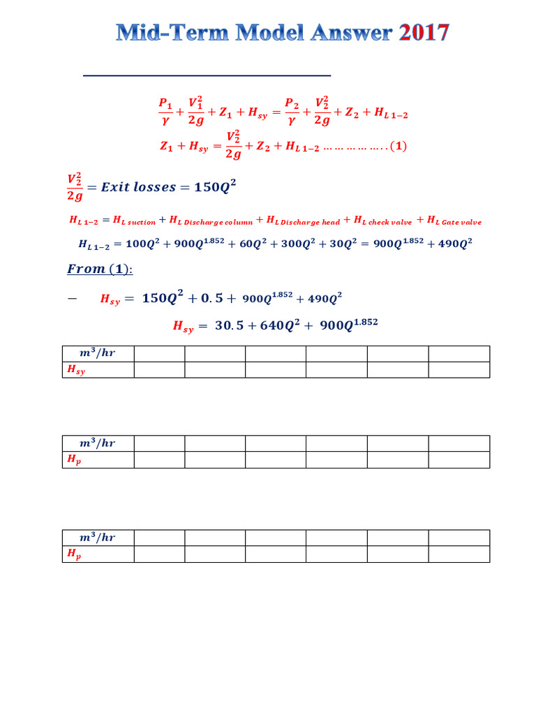 Mid-Term Model Answer 2017 | PDF | Pump | Dynamics (Mechanics)