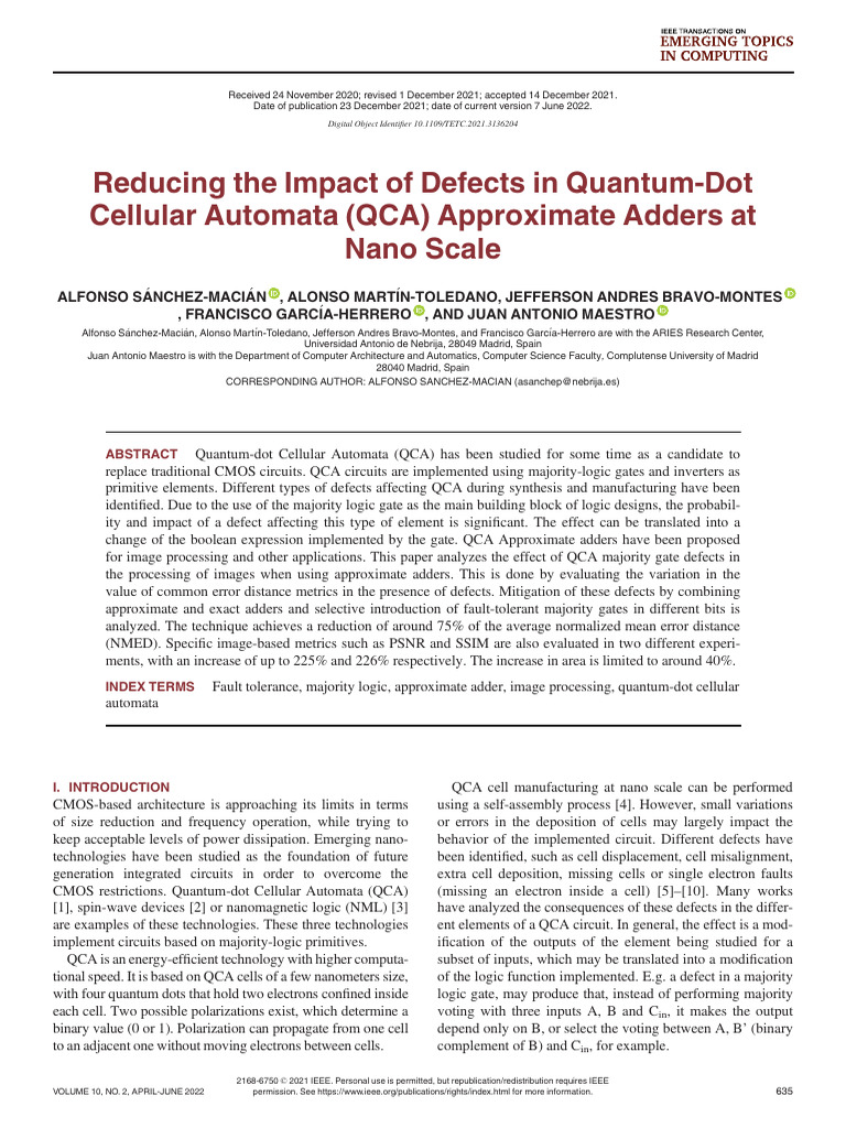 Reducing The Impact of Defects in Quantum-Dot Cellular Automata QCA Approximate Adders at Nano ...