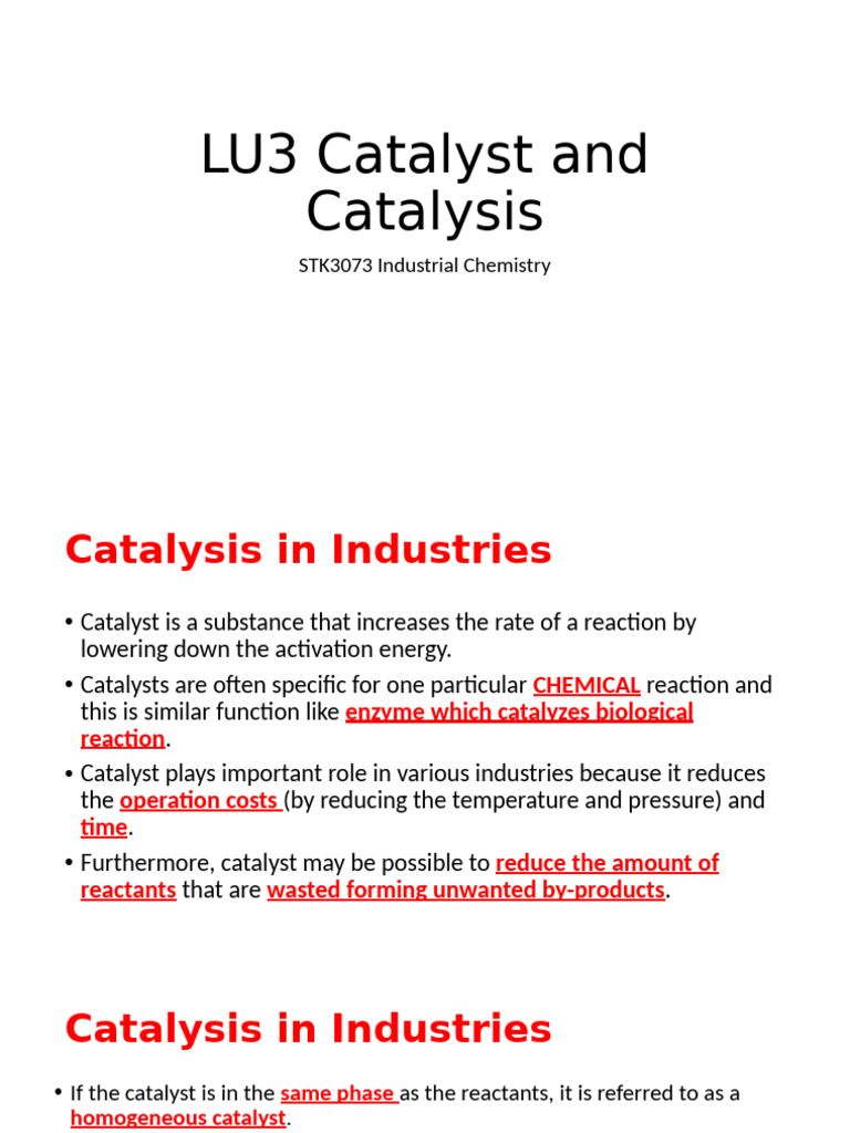 LU3 Catalyst and Catalysis | PDF | Catalysis | Heterogeneous Catalysis