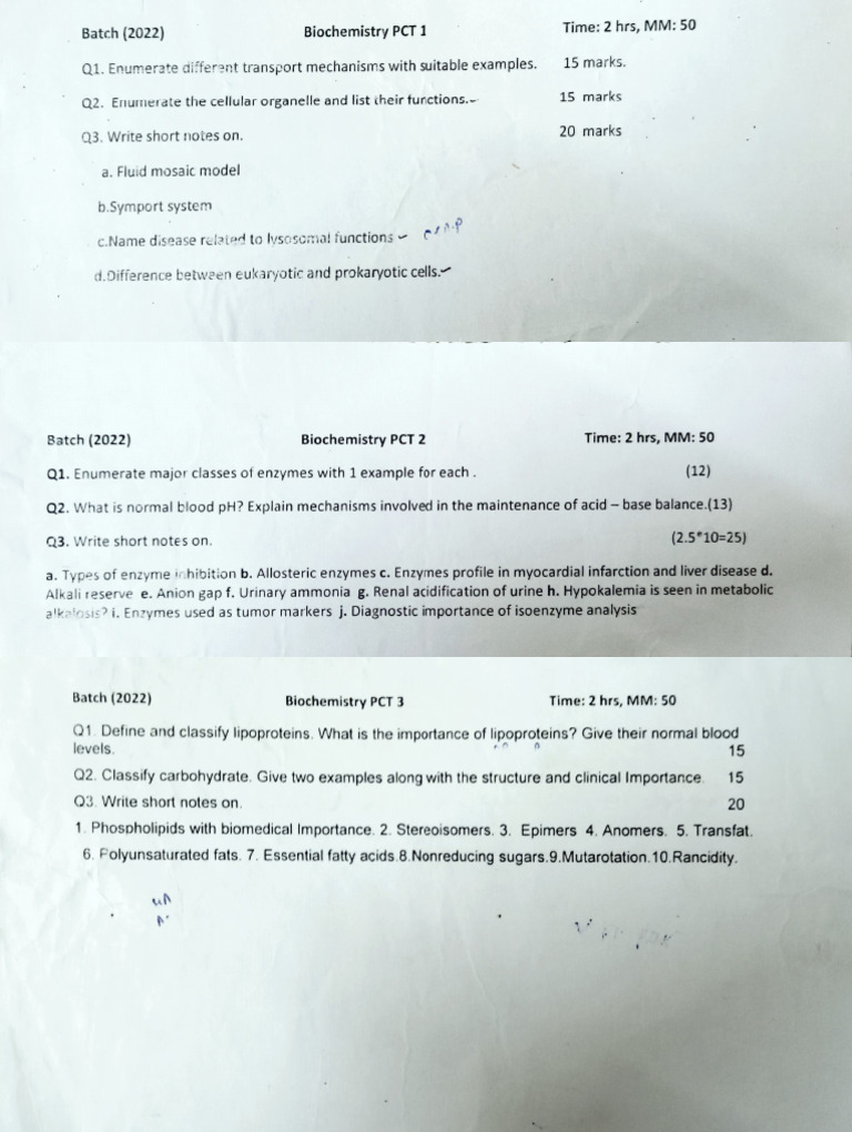 Previous Years Biochemistry Papers | PDF | Biochemistry | Chemistry