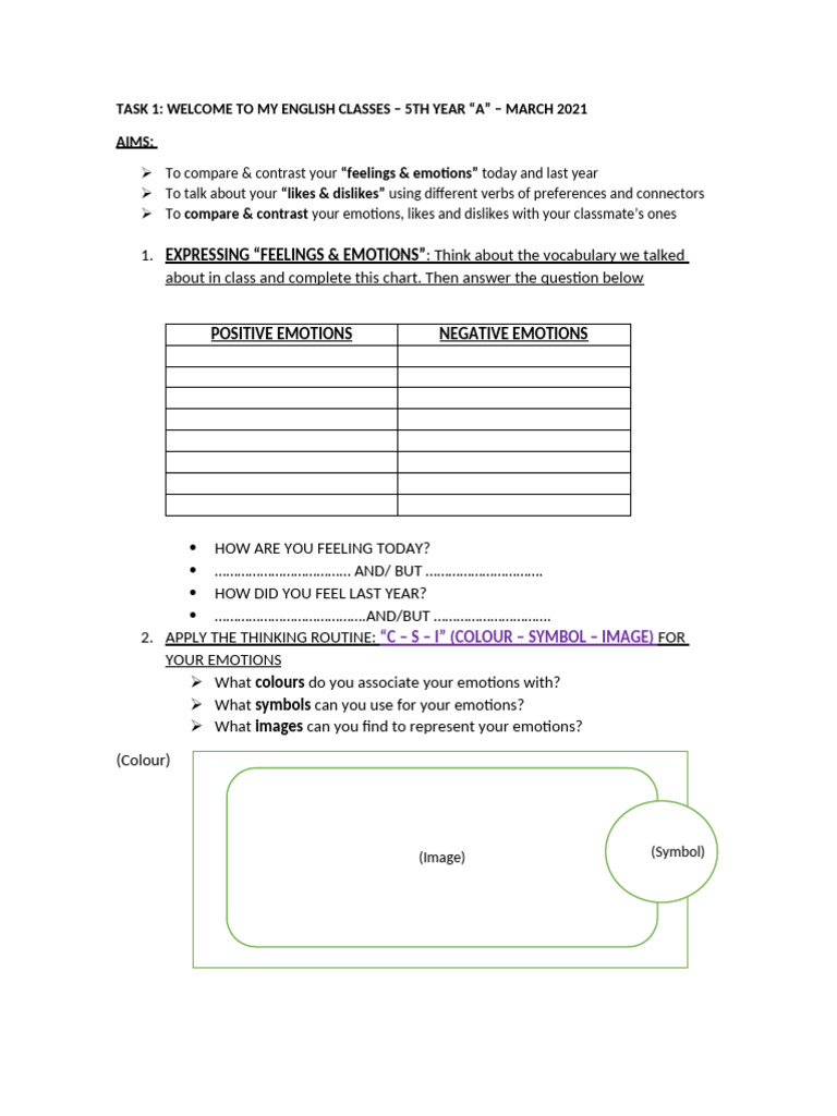 Task 1 Welcome Class 5th Year A | PDF | Cognitive Science | Linguistics