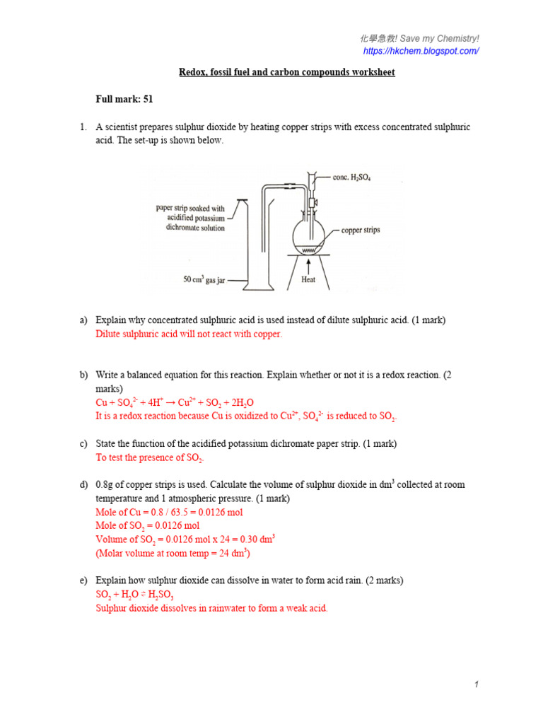 Redox and Org Chem Worksheet Ans | PDF | Alkane | Electrode