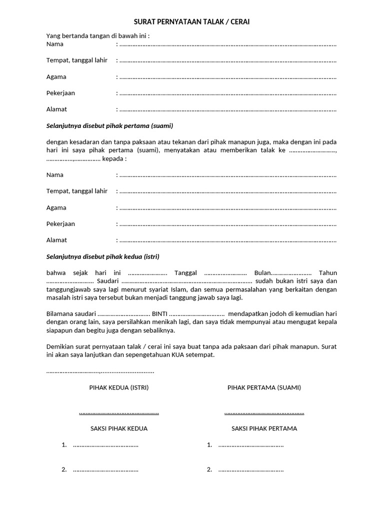 Surat Pernyataan Talak | PDF