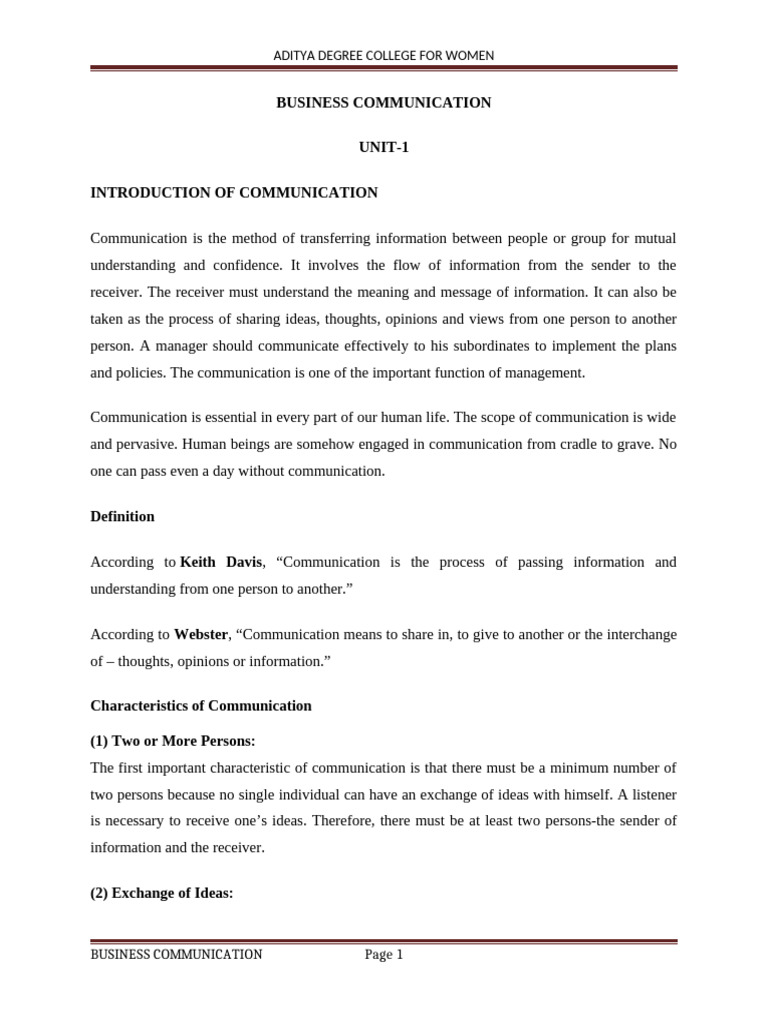 BUSINESS COMMUNICATION UNIT-1 | PDF | Communication | Nonverbal Communication