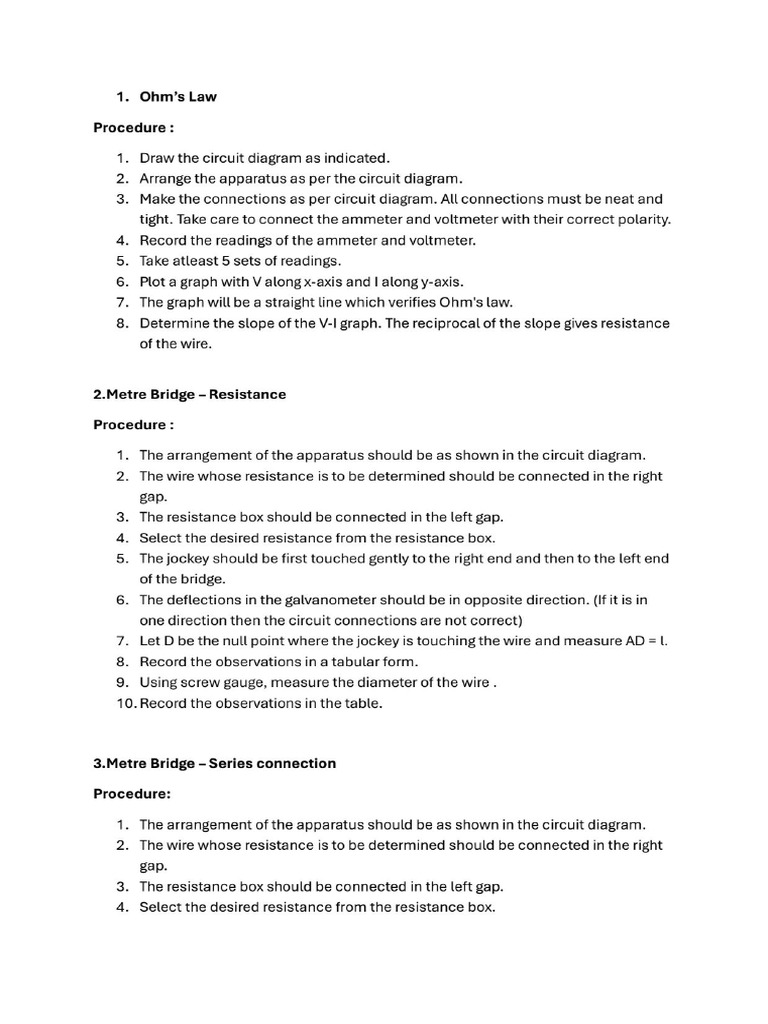 Record Notebook - Procedure - Class Xii Physics Practicals | PDF