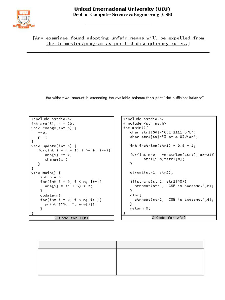 Copy of Final Exam Question 233 CSE1111 B Fall 23 | PDF | Parameter ...