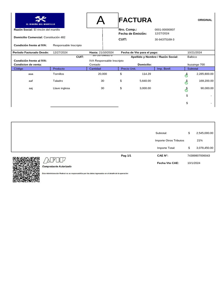 Factura A Afip | PDF