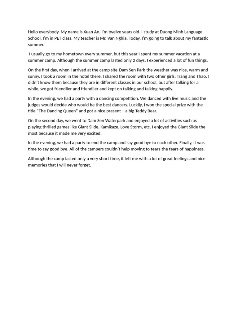 Edited - My Favorite Summer Vacation | PDF