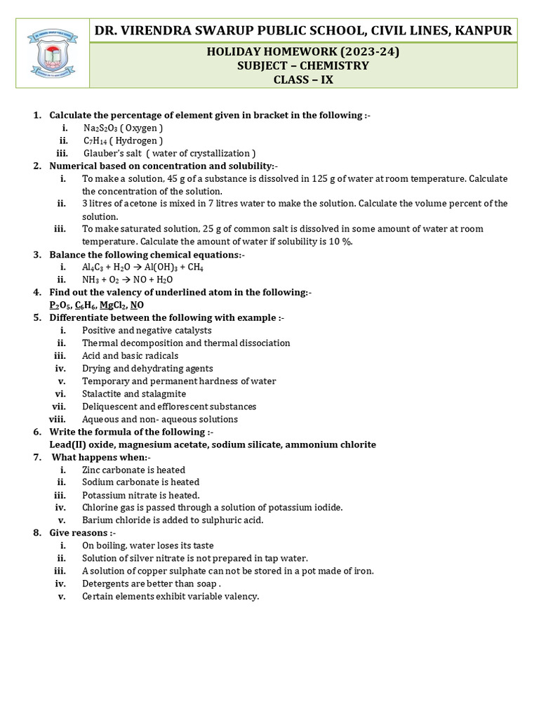 Holiday Homework 9-23-24 | PDF