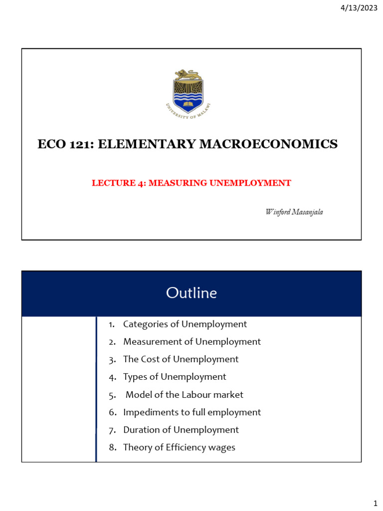 Lecture 4 - Measuring Unemployment | PDF | Unemployment | Labour Economics