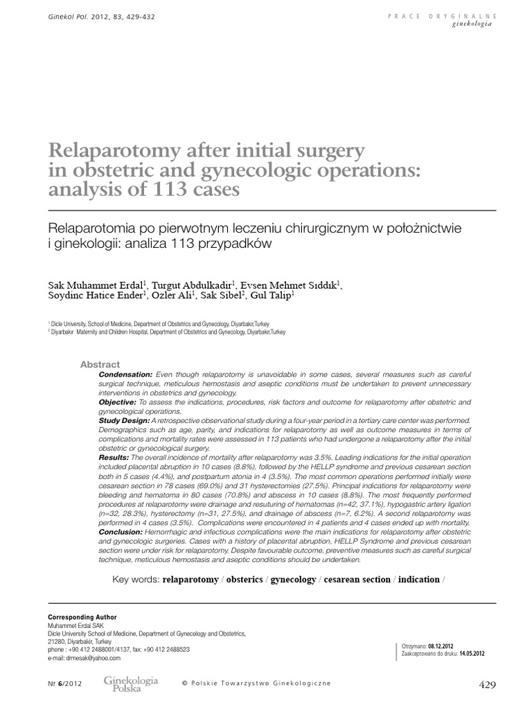 Relaparotomy Ap Une Chir Obst Ou Gynecologique | PDF | Surgery ...