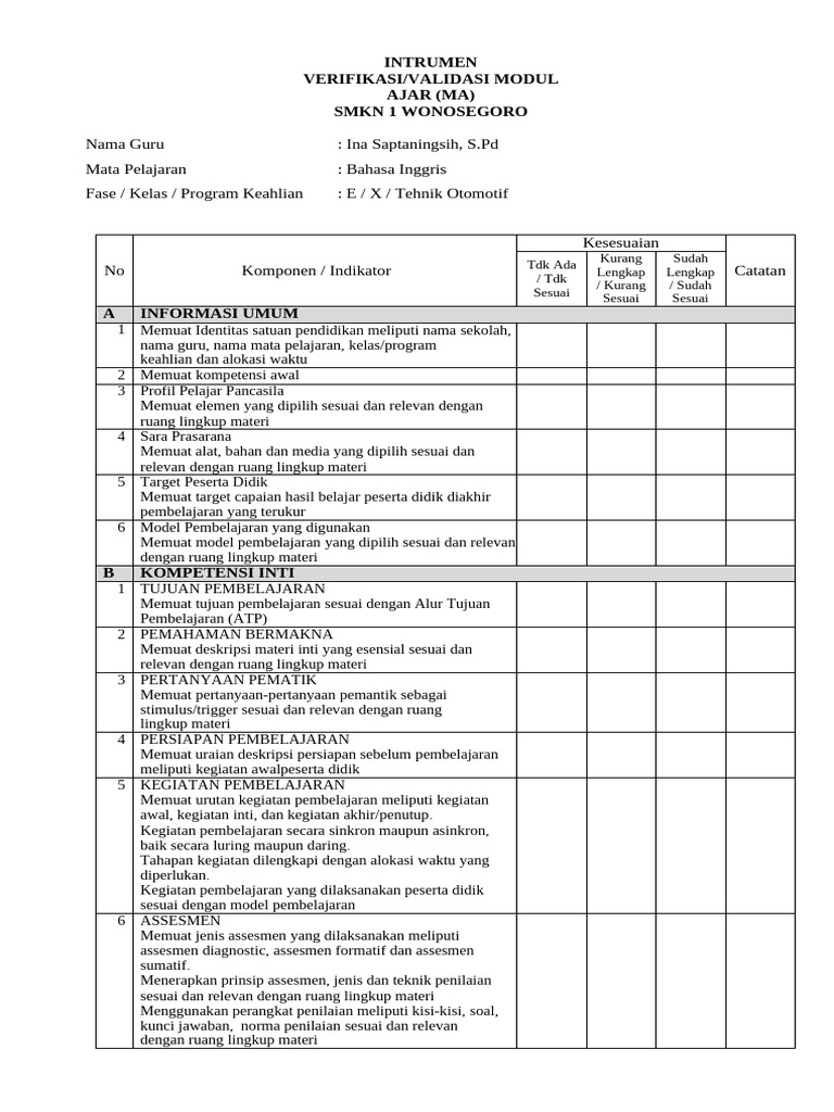 Lembar Validasi Ma | PDF