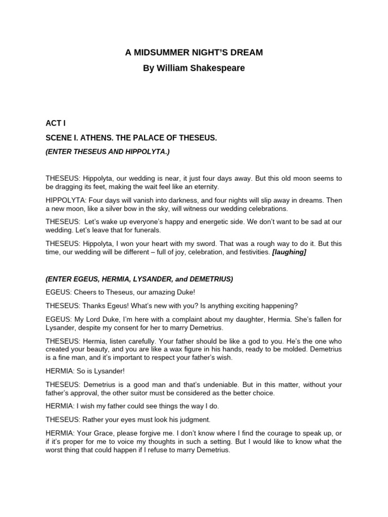 Midsummer Night Dream Final Script (1) | PDF | A Midsummer Night's Dream