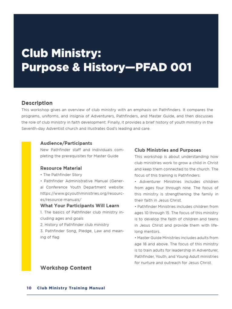 001 Club Ministry Purpose & History | PDF
