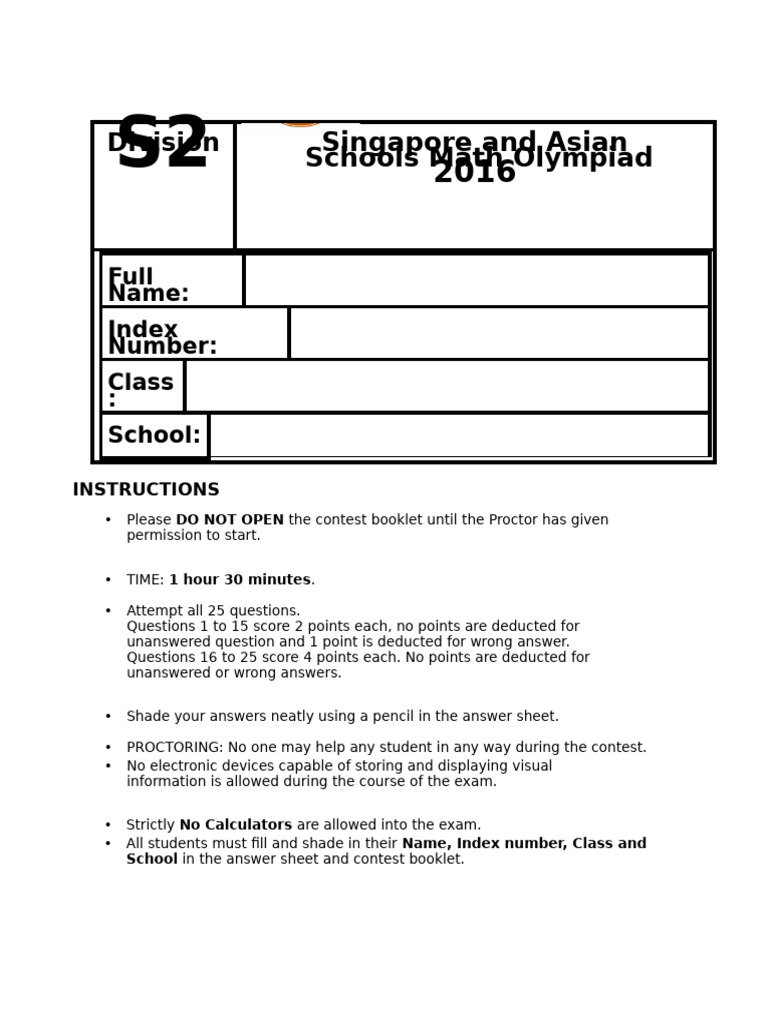 SASMO 2016 Secondary 2 Exam Paper | PDF | Triangle | Area