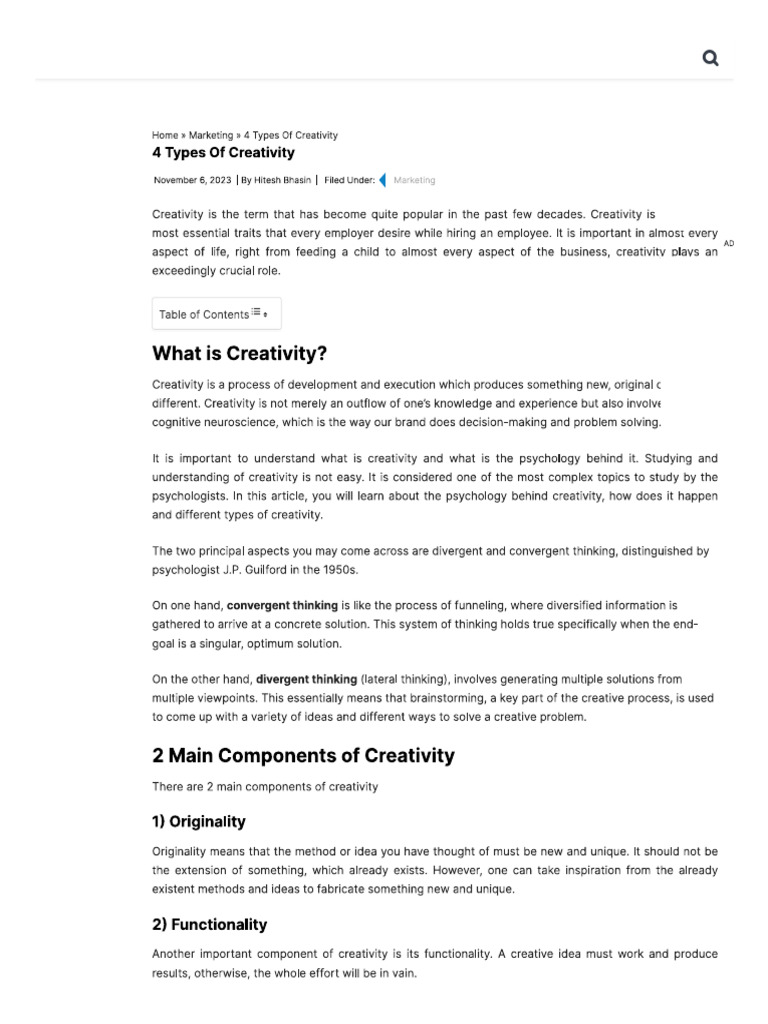 Types of Creativity | PDF