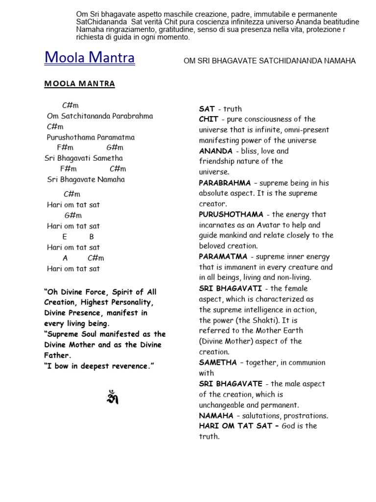 Moola Mantra Lyrics Chords | PDF | Hindu Philosophy | Religious Belief And Doctrine