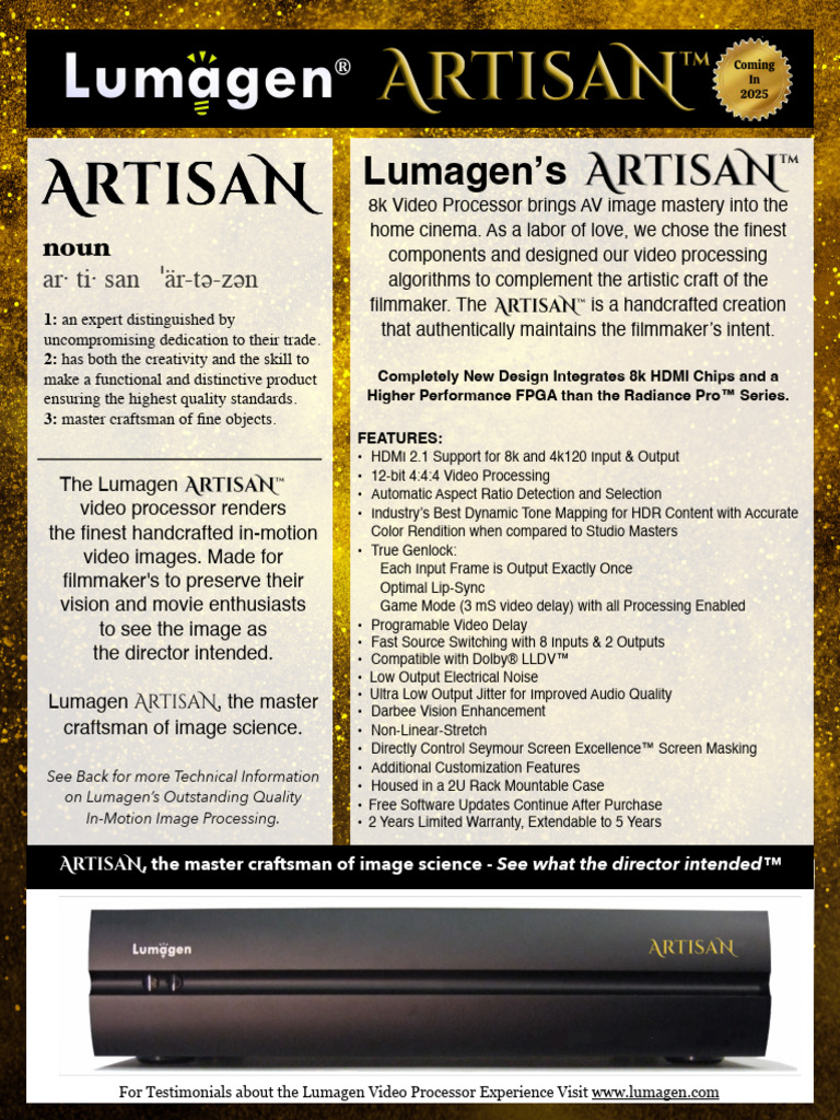 Lumagen ArtisaN Flyer | PDF | Hdmi | Imaging